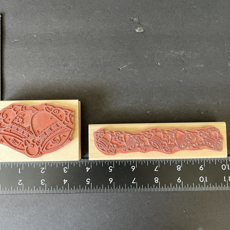 RUBBER STAMP border bells flowers ribbon whipper Snapper Vtg set of 2 ...