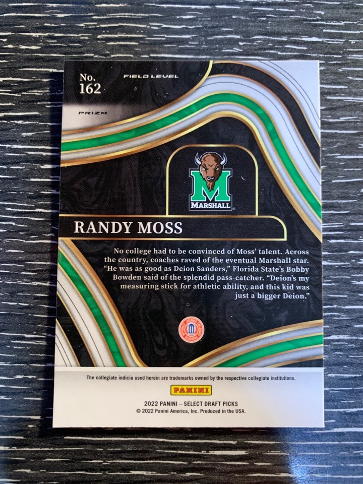 Randy Moss 2022 Panini Select Draft Picks Field Level Silver #162 HOF ...