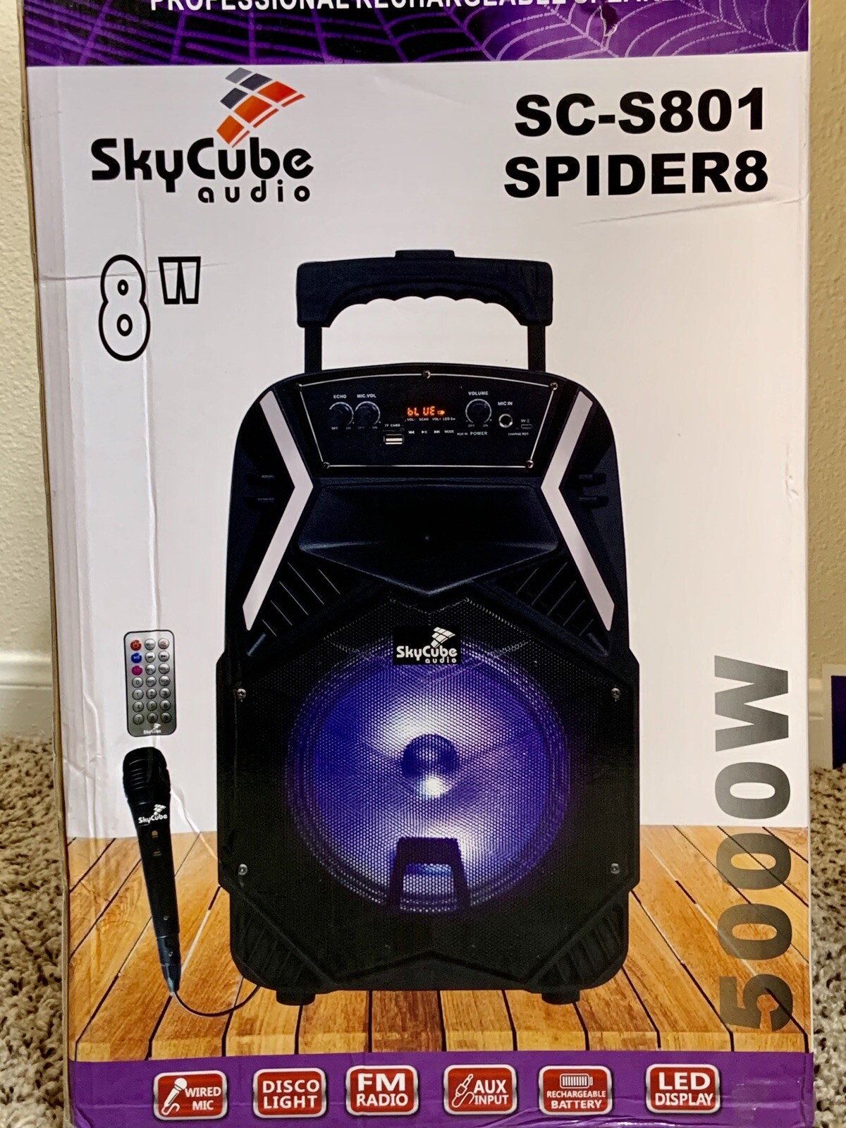 Bluetooth speaker portable ,8”+1 Tweeter SkyCube 5000W P.M.P.O ...