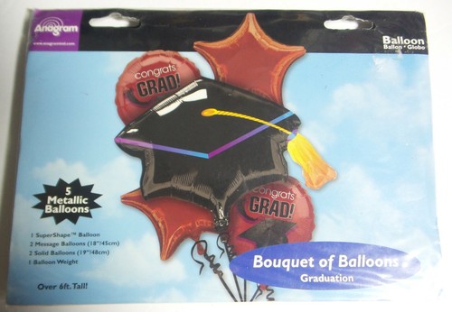 6 Foot Bouquet of 5 Metallic Anagram Congrats Grad! Graduation Balloons ...