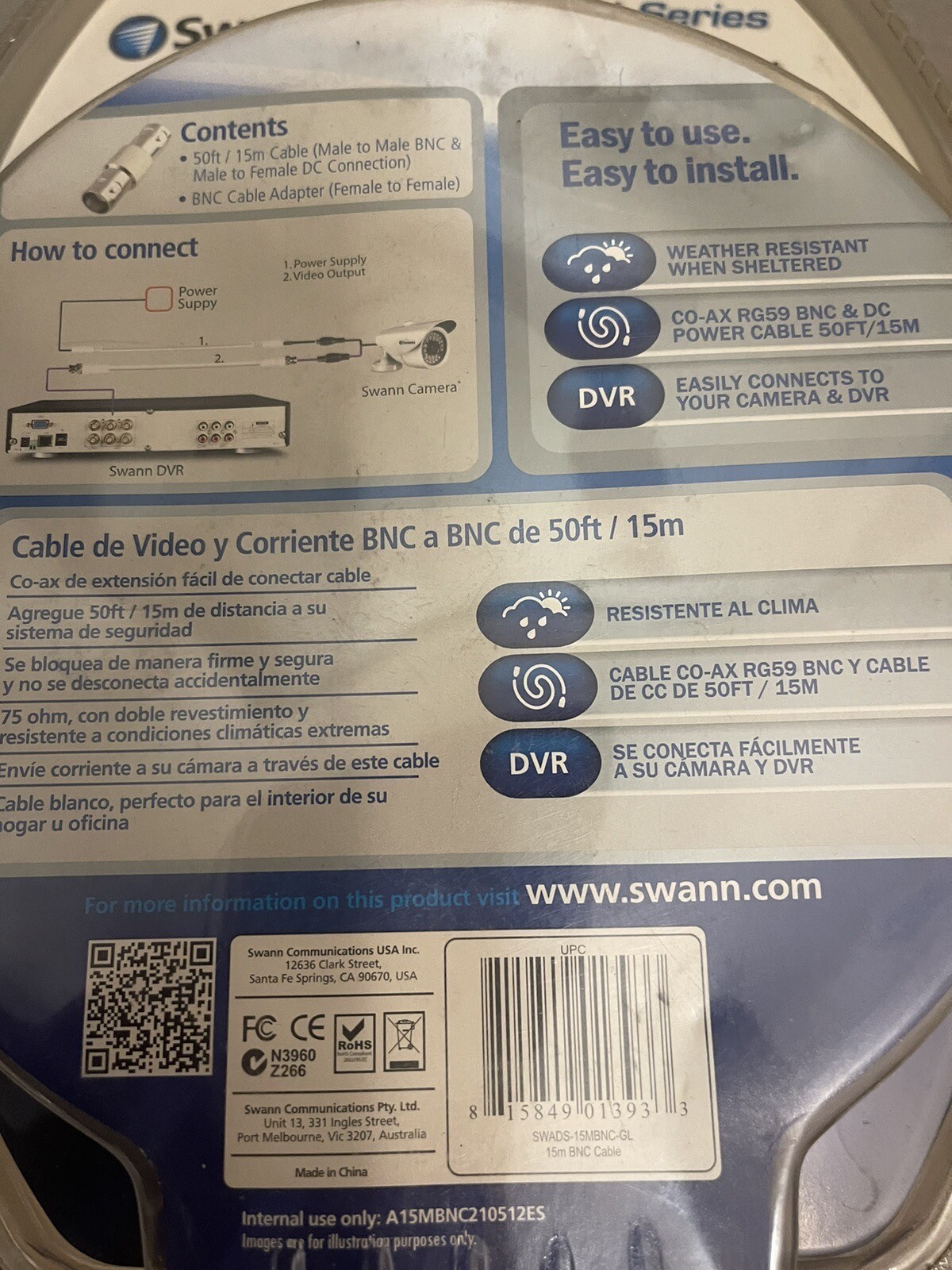 Swann Advanced-Series Video And Power 100ft/30m + 50ftCable For ...