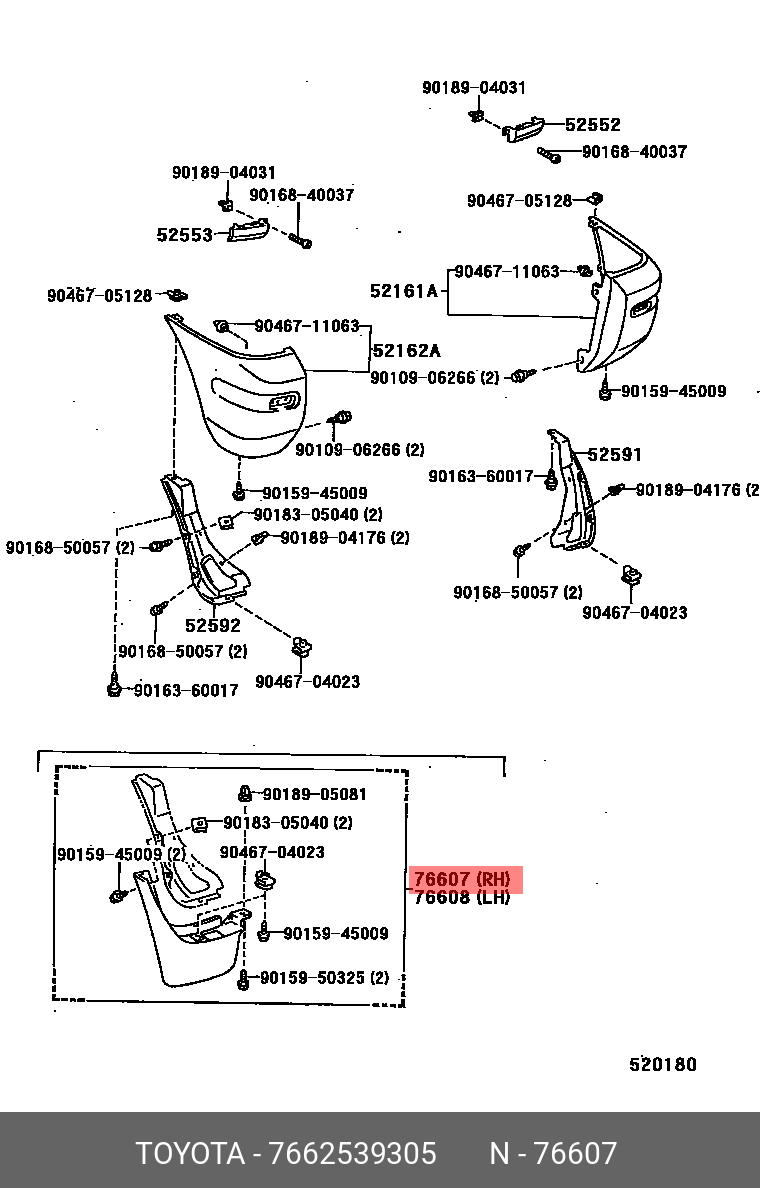 mudguard sub-assy, quarter panel, rear right, 7662539305 for TOYOTA ...