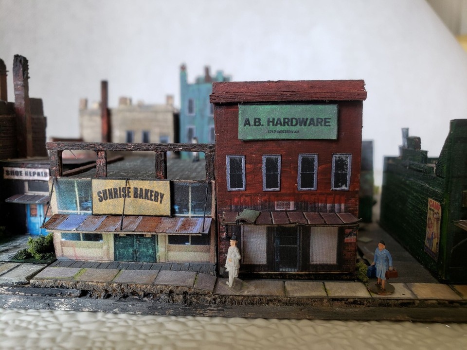 N Scale SCRATCH BUILT “City Block: Commercial buildings” Weathered ...