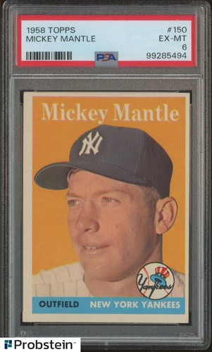 1958 Topps #150 Mickey Mantle New York Yankees HOF PSA 6 EX-MT | eBay