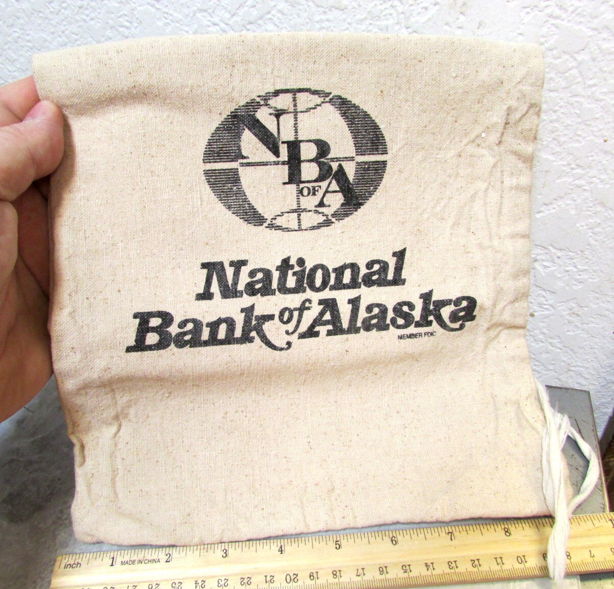 vintage Alaska bank canvas deposit bag, National Bank of Alaska, 18 x 9 ...