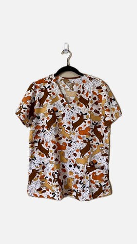Divine Stretch By JDM Uniforms Fall Dog Theme Scrub Top Women's Size ...