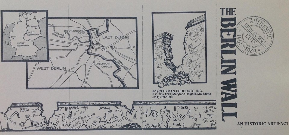 NEWLY MOUNTED SMALL PIECE BERLIN WALL WITH COPY CERTIFICATE OF ...