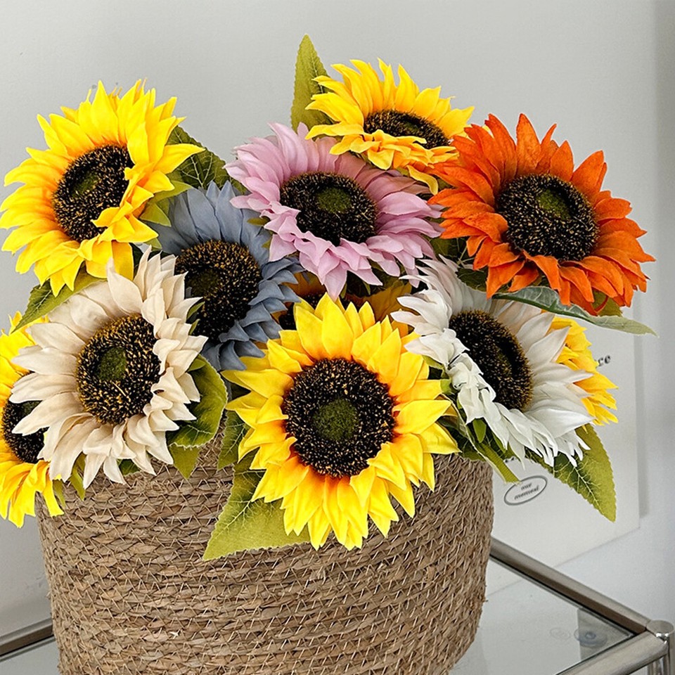 Artificial Single Sunflower Long Stem Silk Flowers Fake Bouquet Party ...