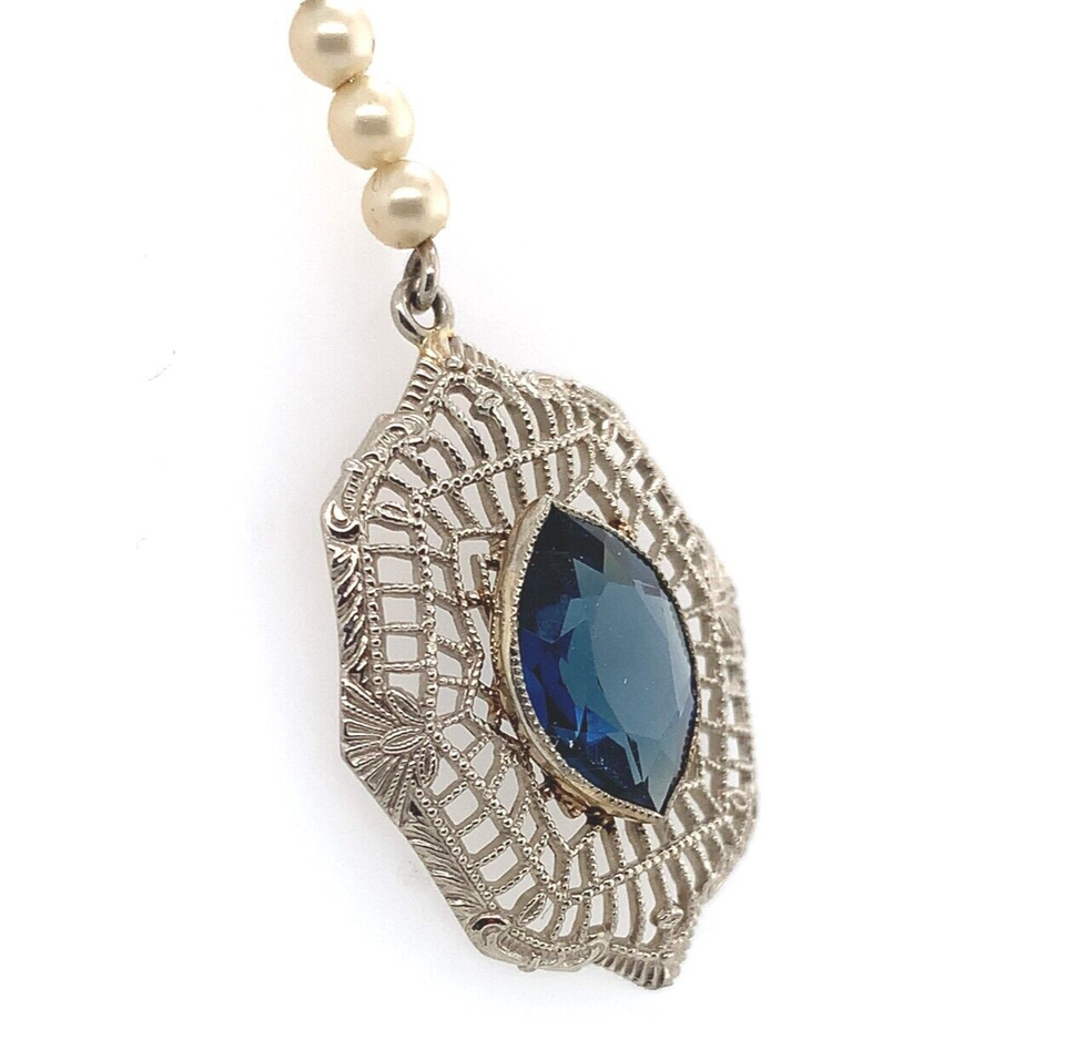 10k White Gold Filigree Art Deco Pendant with Original Paperclip Chain (#J6201) | eBay