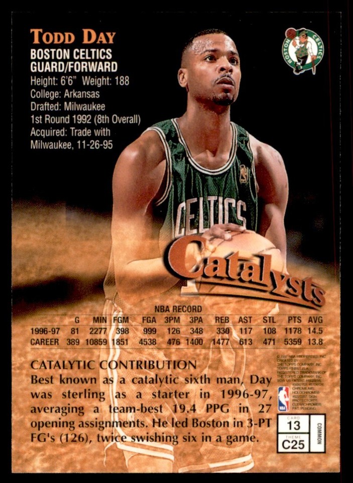 1997-98 FINEST WITH COATING TODD DAY BOSTON CELTICS #13 | eBay