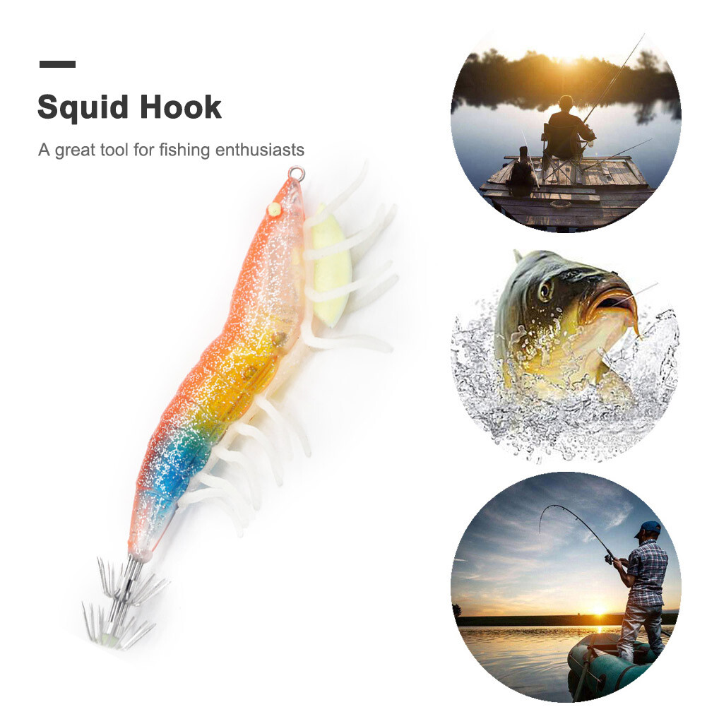 Luminous Wood Shrimp Bait Squid Hook Jig Sea Cuttlefish Lures (Orange Blue) | eBay