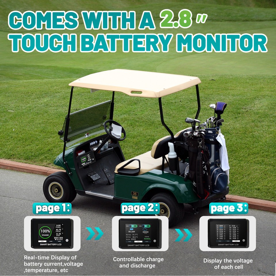 36V 105Ah Golf Cart LiFePO4 Lithium Battery 15000+ Cycle 200A BMS + 20A ...