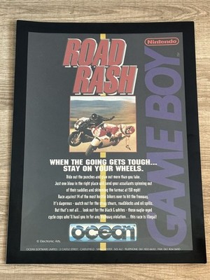 Road Rash Framed Original 1990s Nintendo Game Boy Video Game Promo ...