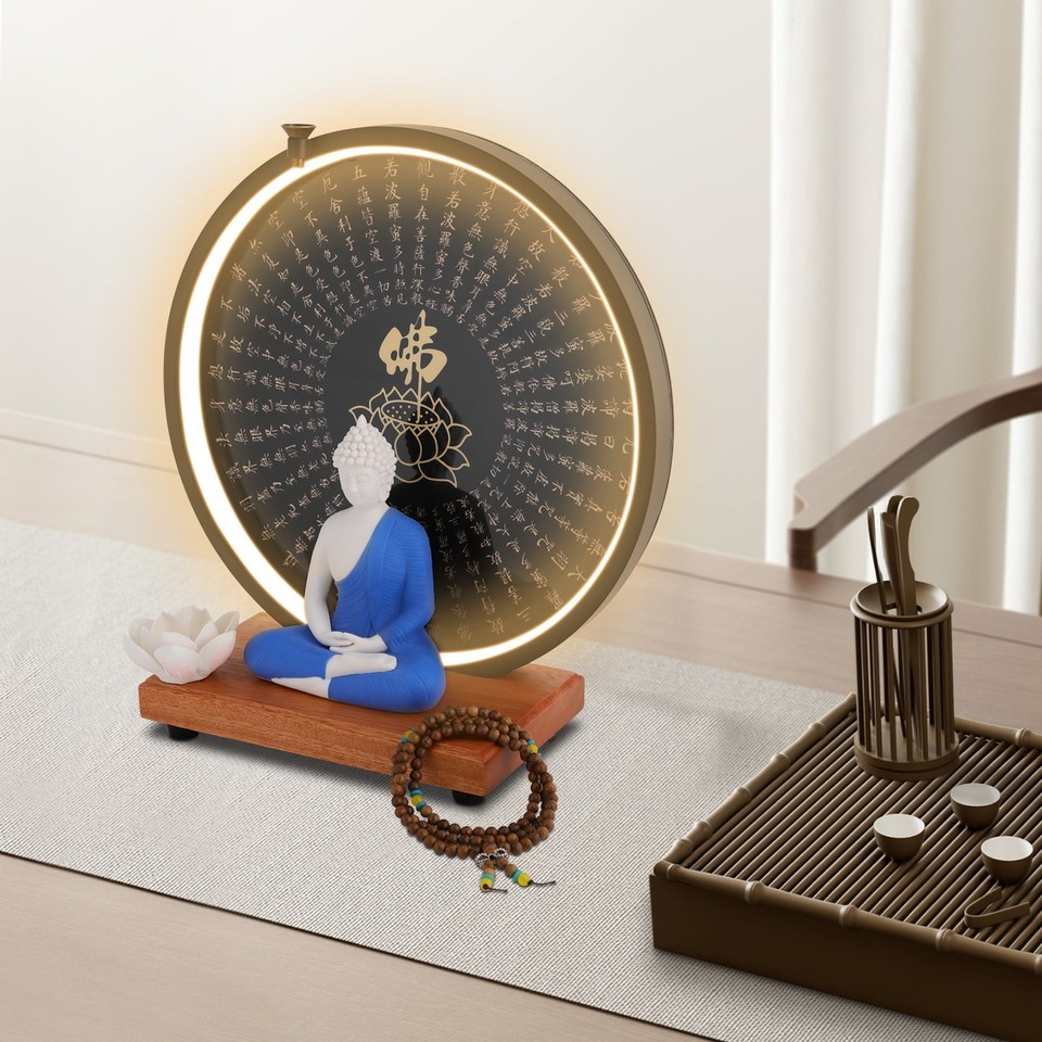 Blue Ceramic Buddha Statue for Home Décor, Buddha Statue with Circle ...