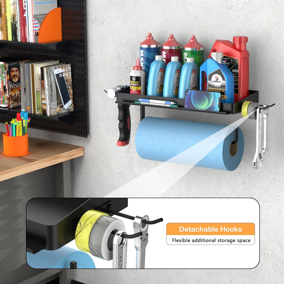 SUNTECH Garage Paper Towel Holder with Shelf, One Hand Tear, 12 inch ...