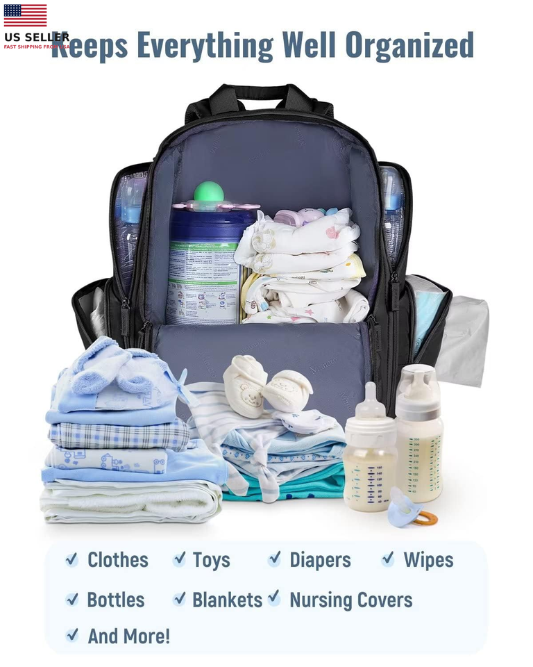 Diaper Bag Backpack, Multifunctional Dad Diaper Bag with 2 Side ...