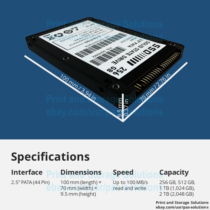 PATA/IDE 44-Pin Solid State Drive SSD 2.5" Inch 256GB 512GB For Older ...