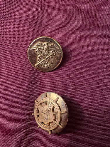 2 WW2 QUARTERMASTER & US ARMY Transportation lapel PINS Gemsco BRASS ...