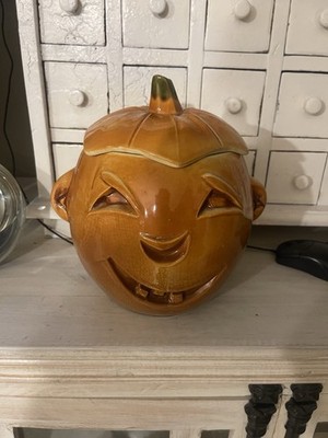 Rare McCoy Pottery Jack o' Lantern Cookie Jar Lid 1950's MCM Carved ...