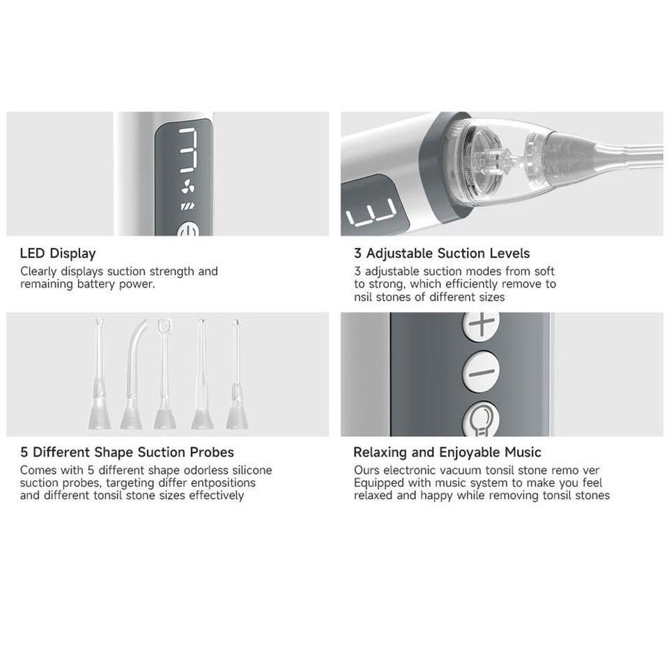 Tonsil Stone extractor Kit LED Rechargeable Battery USB tonsillitis ...