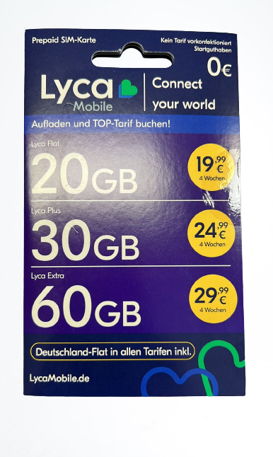 Lyca-Mobile Prepaid Simkarte, Vodafone D2 Netz 4G inland & Ausland ...