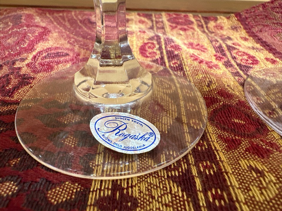 ROGASKA CRYSTAL SET - 6 STEMMED WINE GLASSES 6 3/4" & MATCHING DECANTER ...