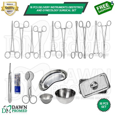 16 Pcs Delivery Instruments Obstetrics and Gynecology Surgical Set ...