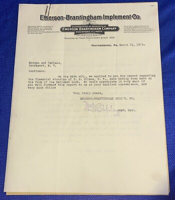 1915 Letterhead Emerson Brantingham Implement Company Rare Vintage Old ...