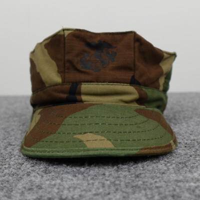 USMC Cadet Hat Mens Fitted Small Army BDU Cap Green Camouflage Woodland ...