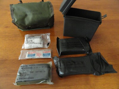 Vintage US Army Military Individual First Aid Kit Pouch & Box w ...