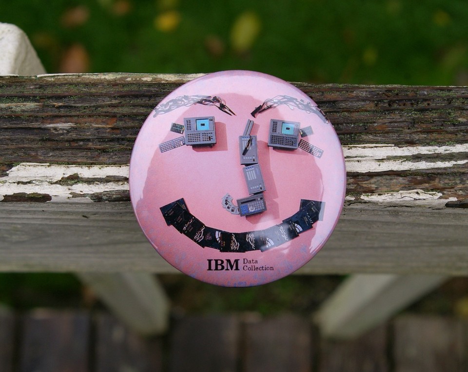 IBM Data Collection Retro Face Computer Metal Pin 2 1/2" Pinback Button ...