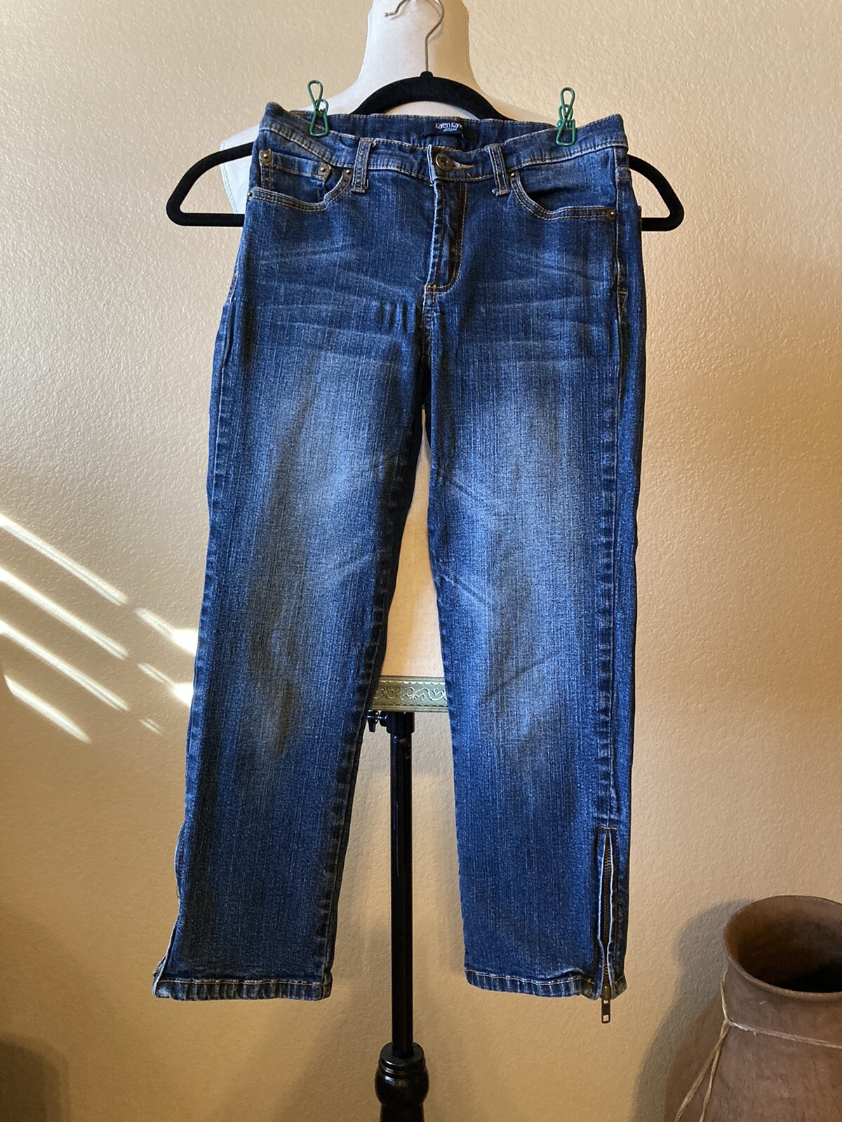 Karen Kane Women's Capri Blue Denim Jeans with Bottom Side Leg Zipper ...