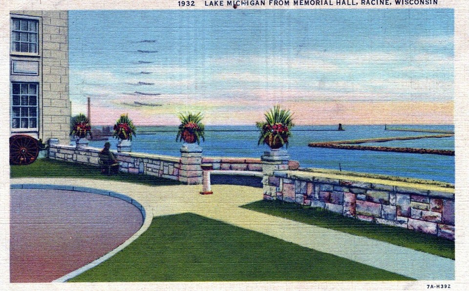 Lake Michigan Memorial Hall Racine Wisconsin Posted Vintage Linen Post ...