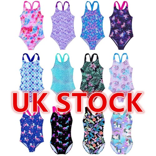 UK Girls One-piece Criss Cross Swimsuit Swimming Costume Cartoon ...