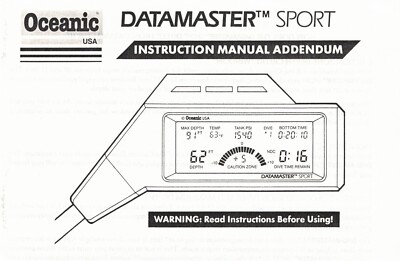 Oceanic DataMaster Sport Scuba Dive Computer Printed Manual | eBay