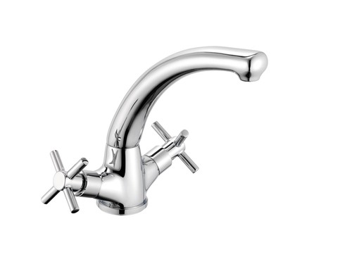 Kitchen Modern Mono Sink Mixer Tap Cross Head Handle Chrome Curved ...
