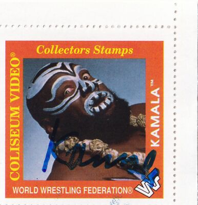 Kamala Signed 1991 Coliseum Video WWF Superstar Collectors Stamps Card ...