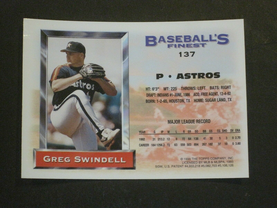 1993 TOPPS FINEST GREG SWINDELL HOUSTON ASTROS CARD #137!!!!!! | eBay
