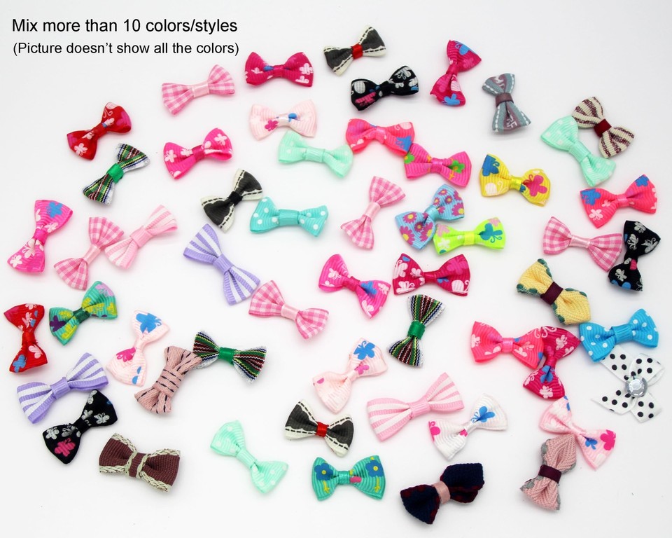 100Pcs Mix Mini Satin Ribbon Bows Ties Grosgrain Tiny Bows Little ...