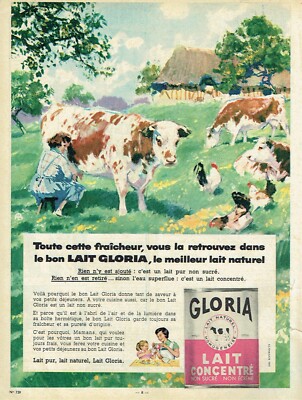 publicité Advertising 0521 1959 lait Gloria concentré non sucré traite ...