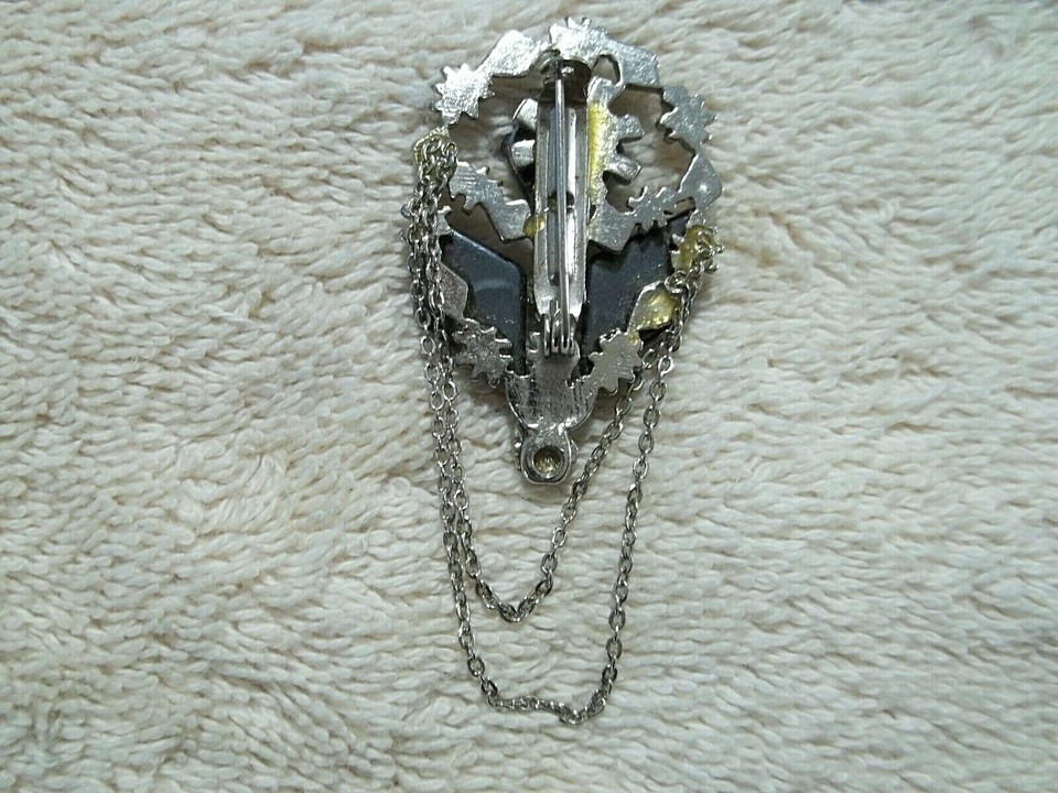 Vintage Style Pin, Black Glass or Hermite Stones, Silver Tone Metal ...