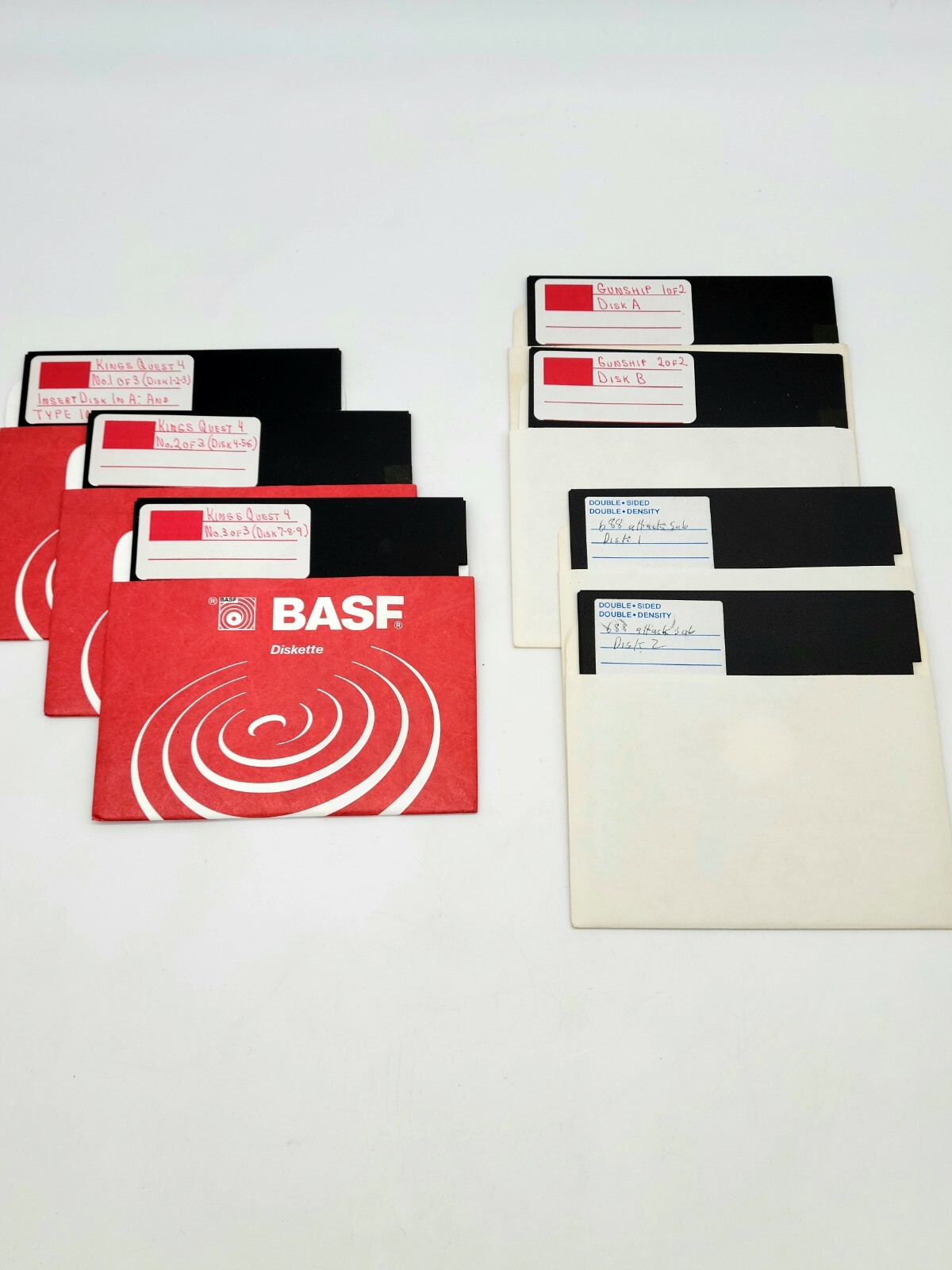 Vintage 5.5" Floppy Disc Computer Games (King Quest 4, 688 Attack Sub ...