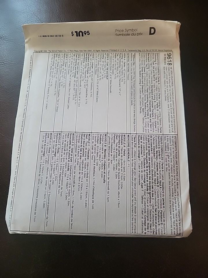 McCall's 18" and Gotz Doll Pattern Number 9618 | eBay