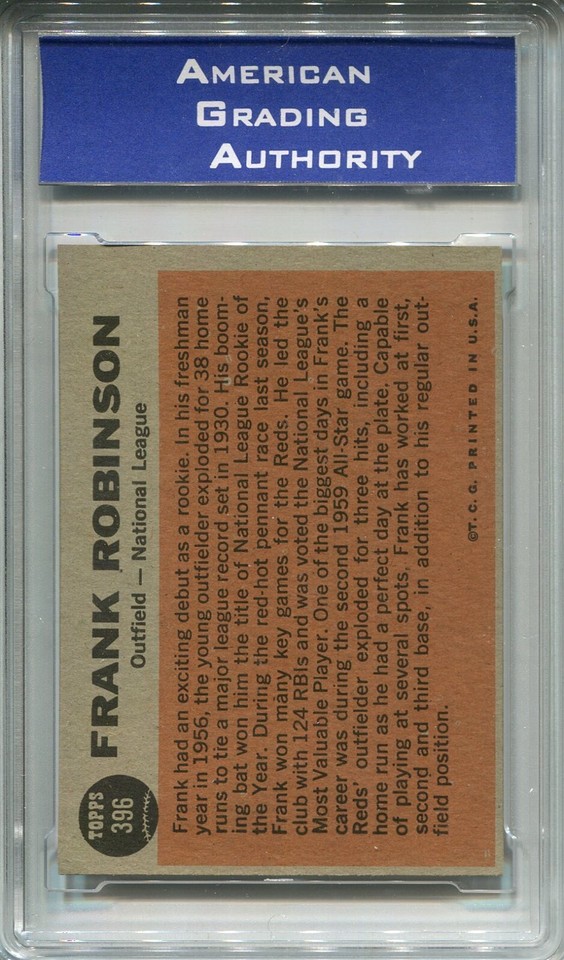 1962 Topps #396 Frank Robinson Cincinnati Reds - All-Star - ASA 6 Ex-Mt ...