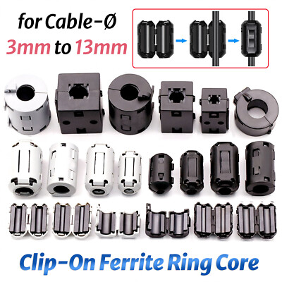 Clip-On Ferrite Ring Core Noise Suppressor EMI RFI Clip Cable Black ...