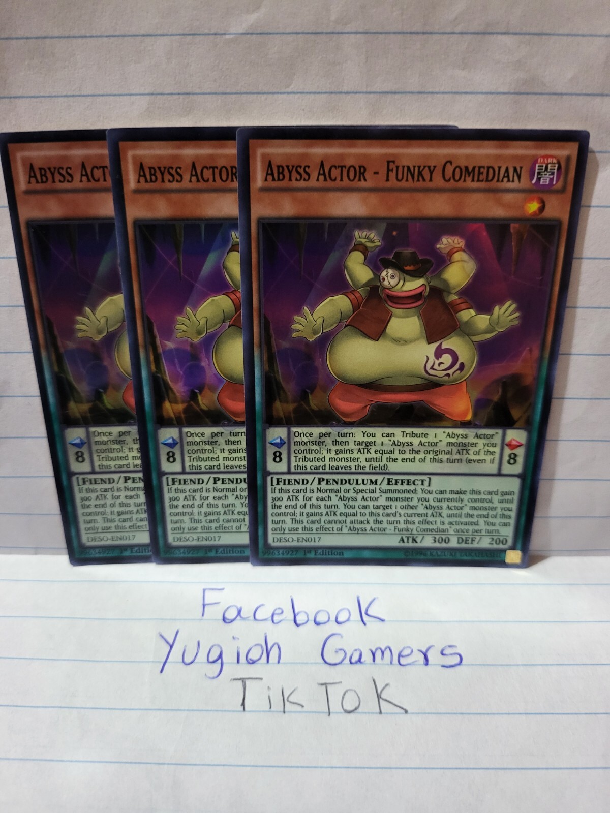 Yu-Gi-Oh Abyss Actor Funky Comedian X3 DESO 1st Super Rare Light Played ...