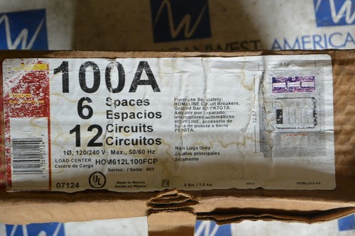 New Surplus SQUARE D HOM612L100FCP 100 amp Main Lug Load Center ...