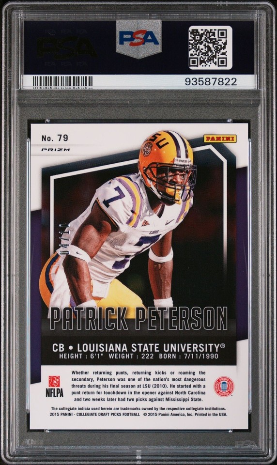 2015 Panini Prizm DP Patrick Peterson #/10 Gold LSU #79 Draft PSA 10 ...