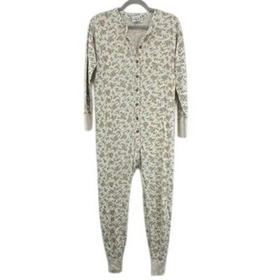 Duofold Floral Print One Piece Union Suit Longjohn Pajamas Button ...