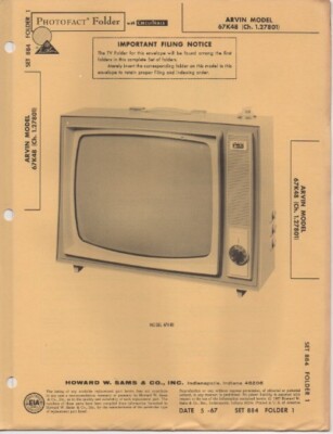 1967 ARVIN 67K48 1.27801 TELEVISION SERVICE MANUAL PHOTOFACT SCHEMATIC ...